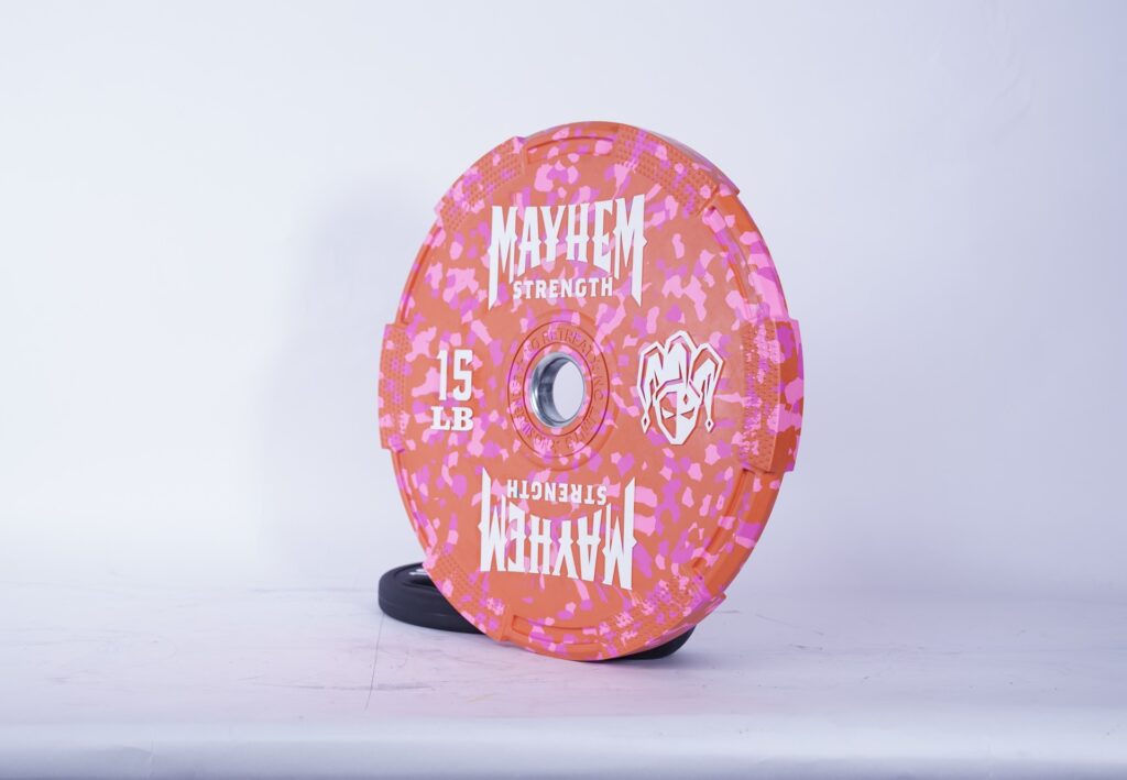 Mayhem Strength Neon Fleck Bumper Plates-15lb Pair - Gym Bro Fitness